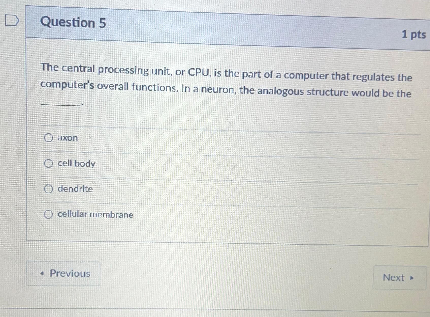Solved Question 51ptsThe central processing unit, or CPU, is | Chegg.com