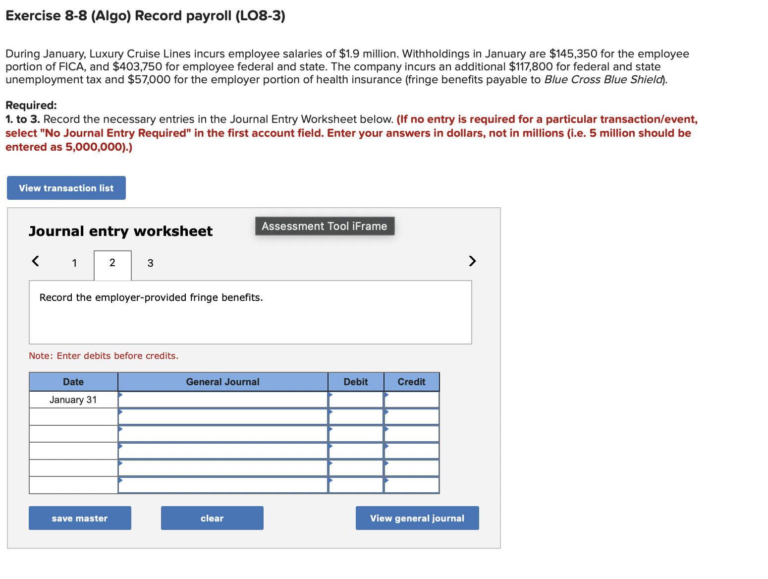 Solved $2.8 ﻿Exercise 8-8 (Algo) ﻿Record payroll | Chegg.com