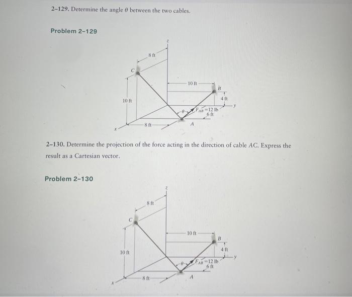 Solved 2-129. Determine the angle θ between the two cables. | Chegg.com