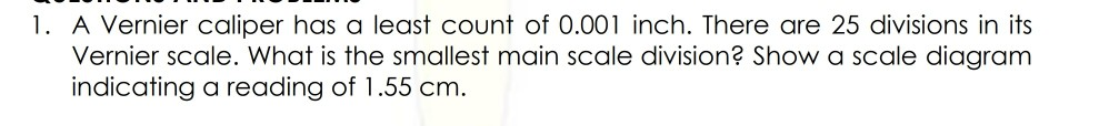 Solved 1. A Vernier caliper has a least count of 0.001 inch. | Chegg.com