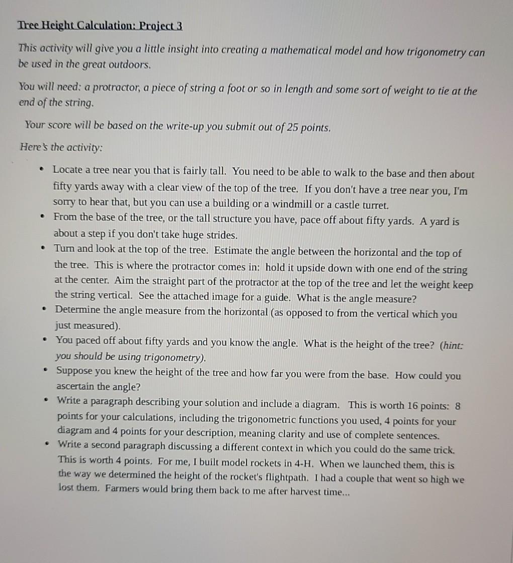 Solved Tree Height Calculation: Project 3 This activity will | Chegg.com