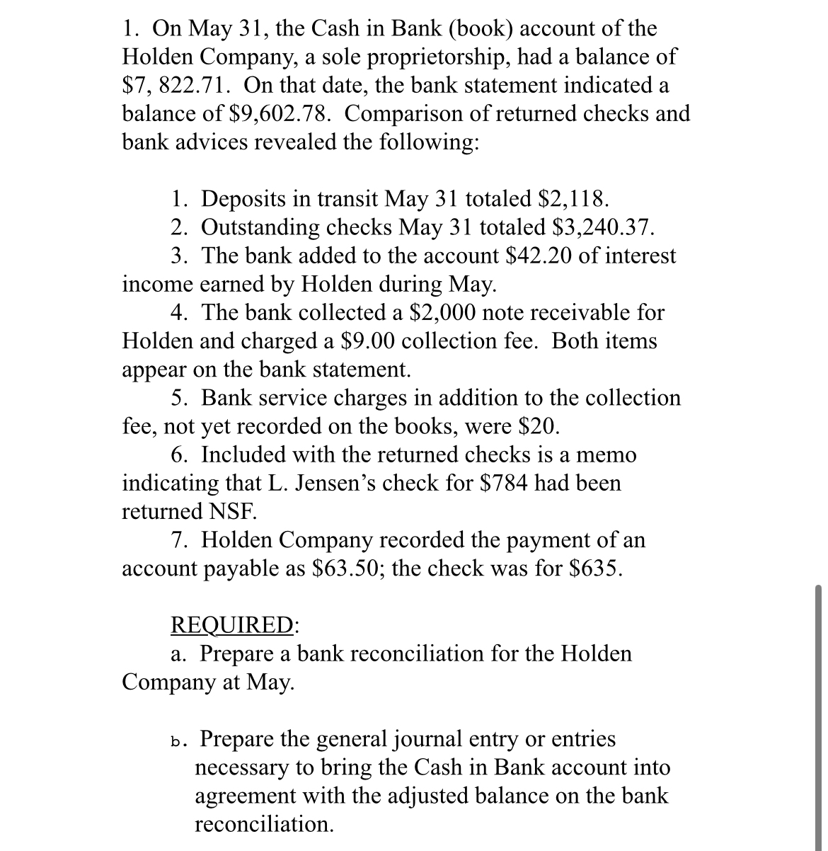 Solved On May 31, ﻿the Cash in Bank (book) ﻿account of | Chegg.com