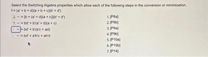 Solved Select the Switching Algebra properties which allow | Chegg.com
