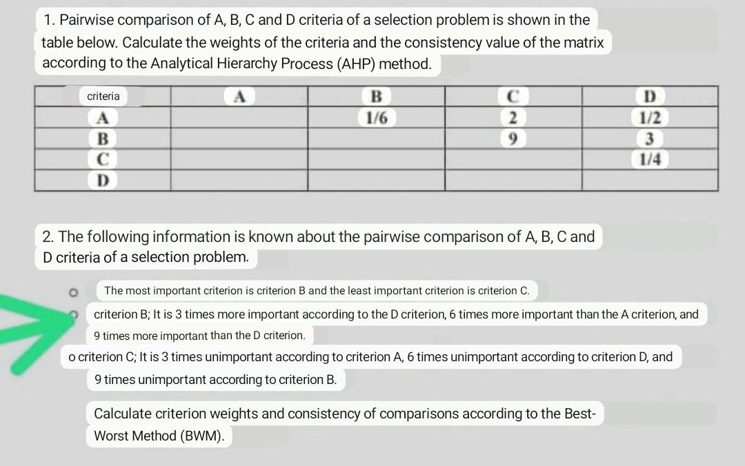 Solved criterion B. It is 3 times more important according | Chegg.com