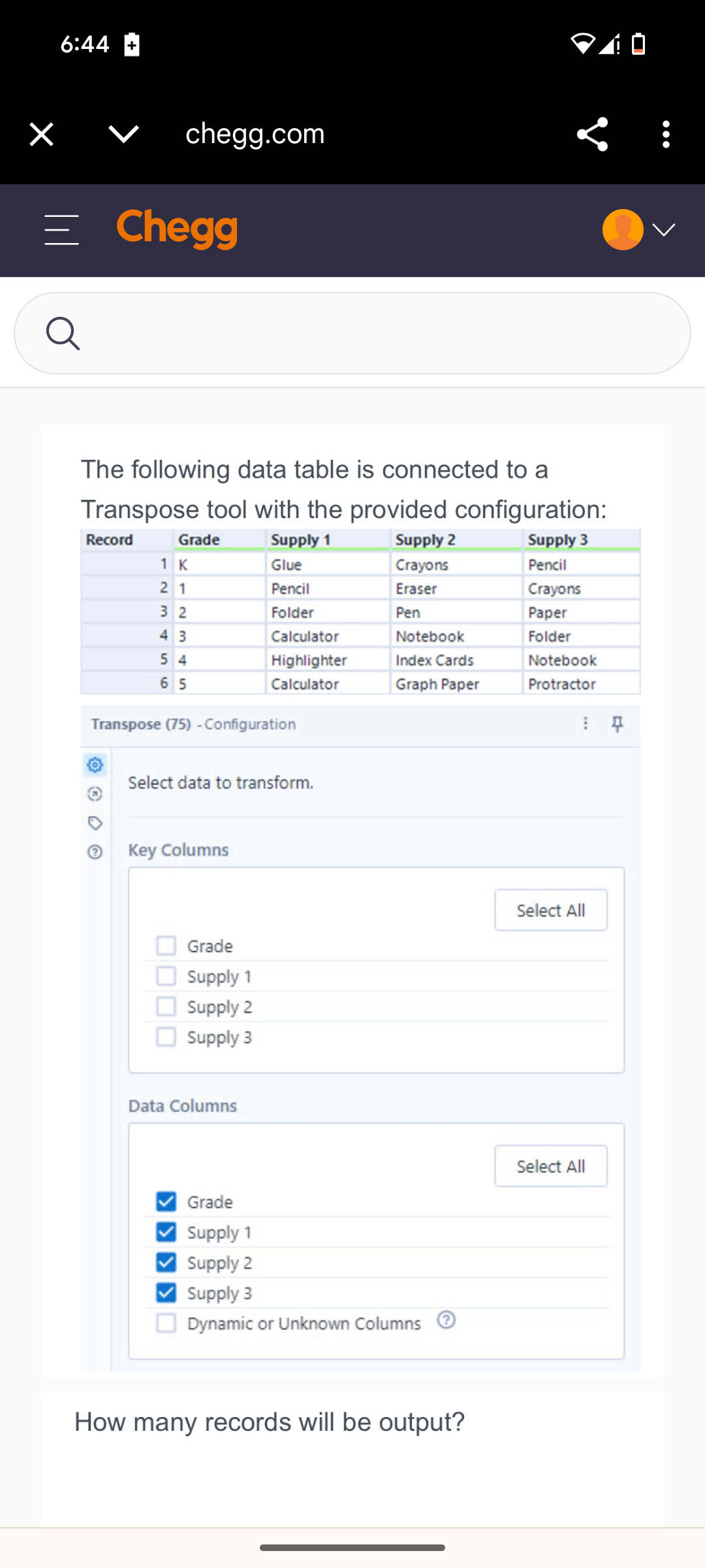 Solved The following data table is connected to a Transpose | Chegg.com