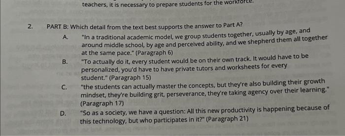 2. PART B: Which detail from the text best supports | Chegg.com