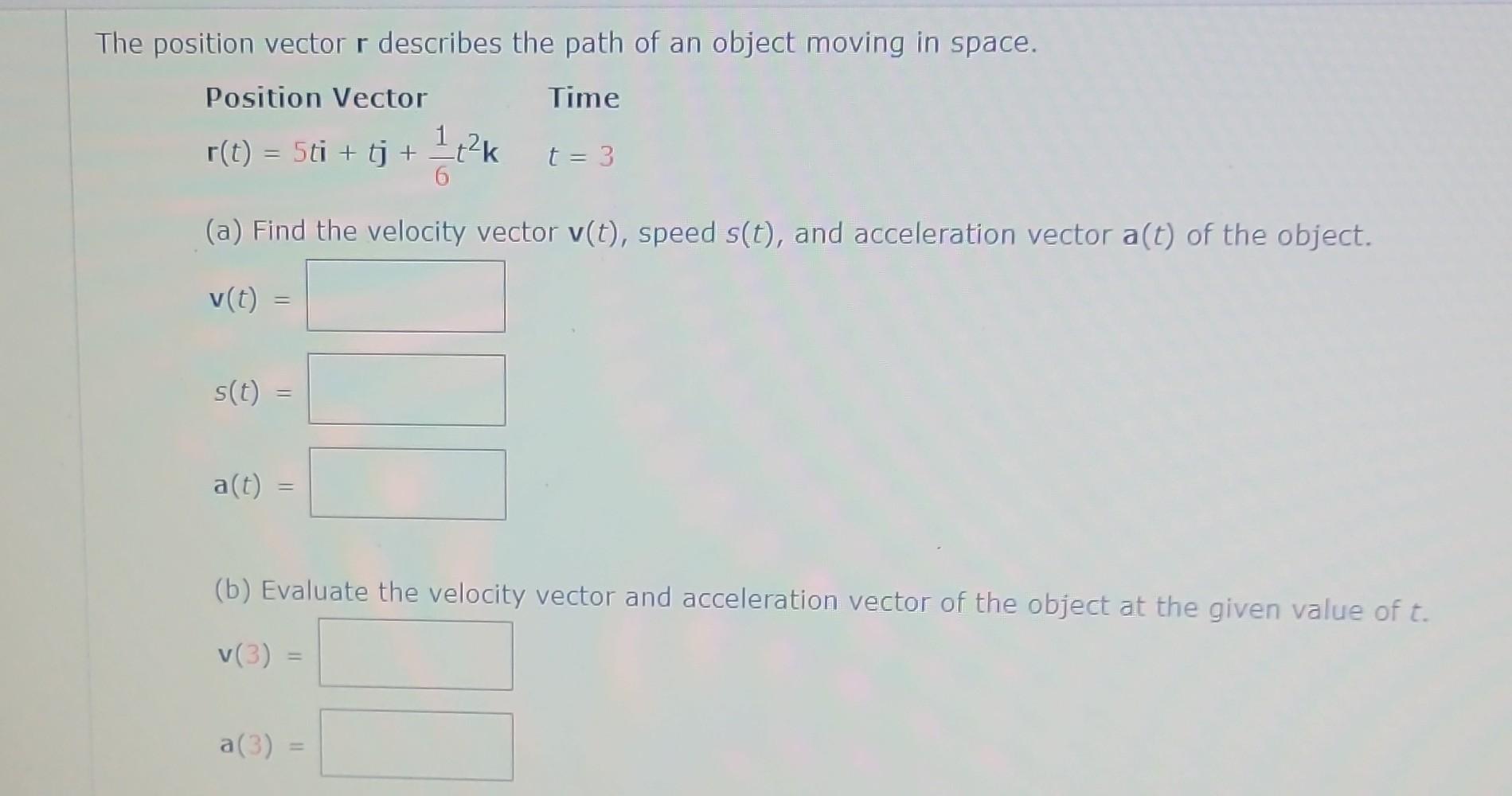 Solved The position vector r describes the path of an object | Chegg.com