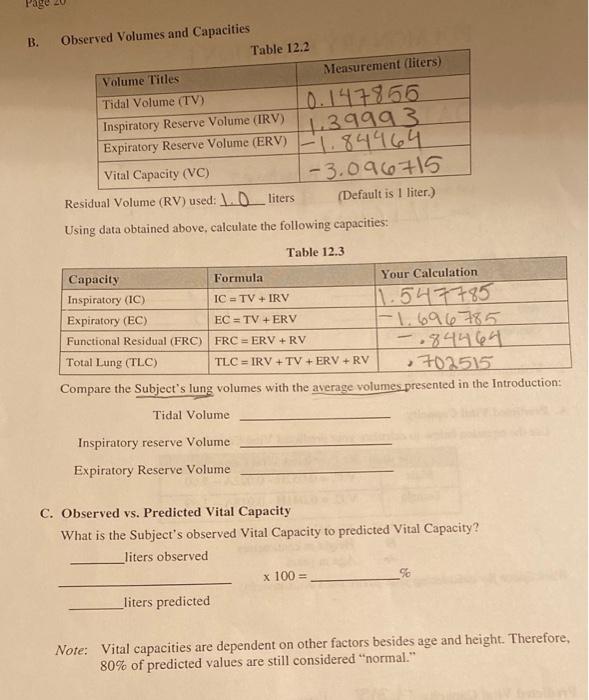 Solved Page 24 B. Observed Volumes and Capacities Table 12.2 | Chegg.com
