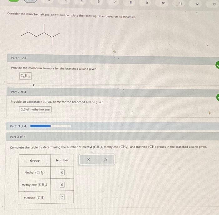 Solved Consider the branched alkane below and complete the | Chegg.com