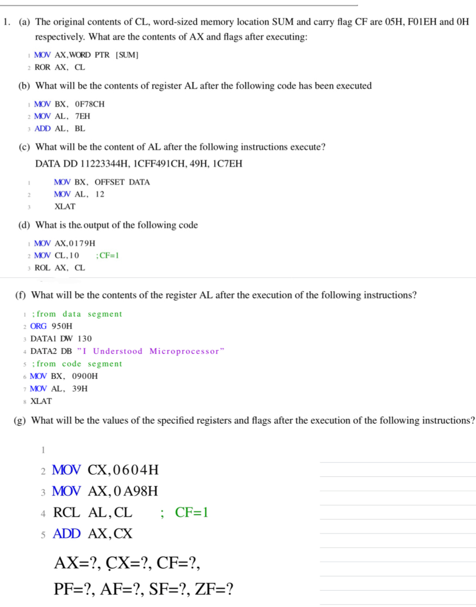 (a) ﻿The original contents of CL, ﻿word-sized memory | Chegg.com