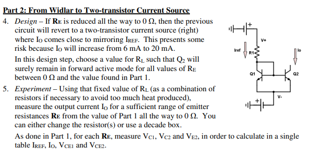Solved Part 2: From Widlar to Two-transistor Current | Chegg.com