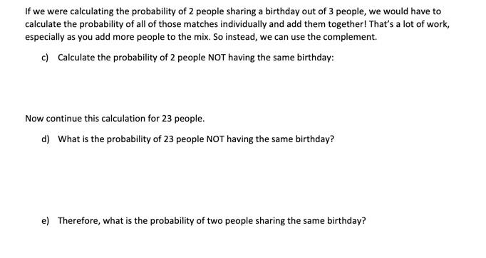 Solved If we were calculating the probability of 2 people | Chegg.com