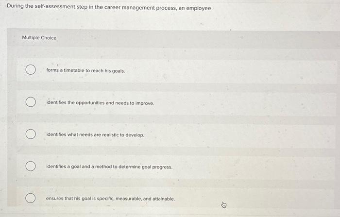 Solved During the self-assessment step in the career | Chegg.com