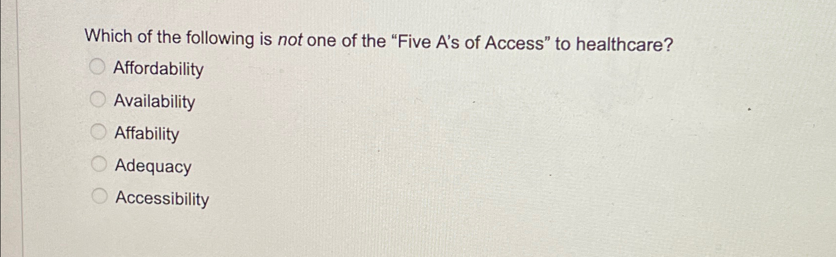 Solved Which of the following is not one of the "Five A's of | Chegg.com