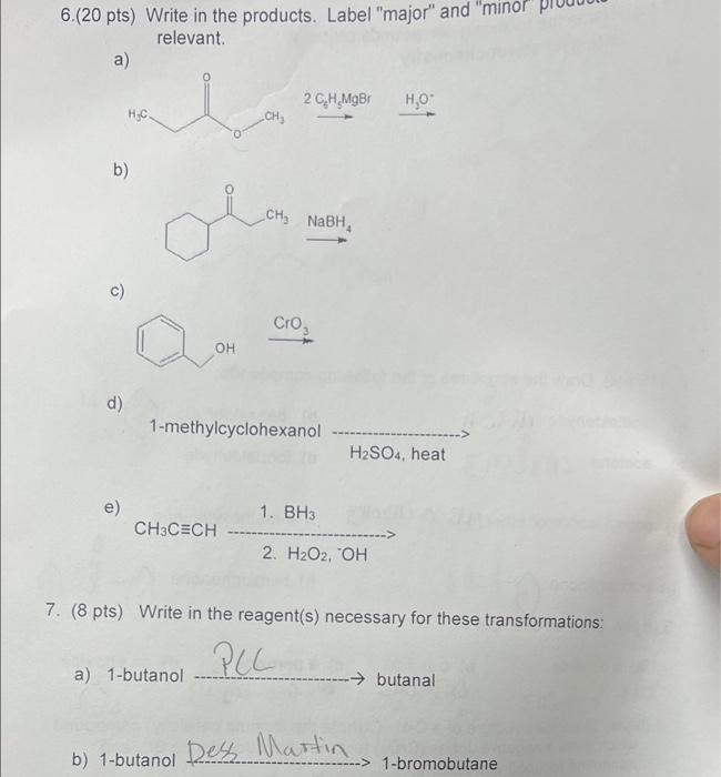 Solved 6.(20 pts) Write in the products. Label Solved 6.(20 pts) Write in the products. Label
