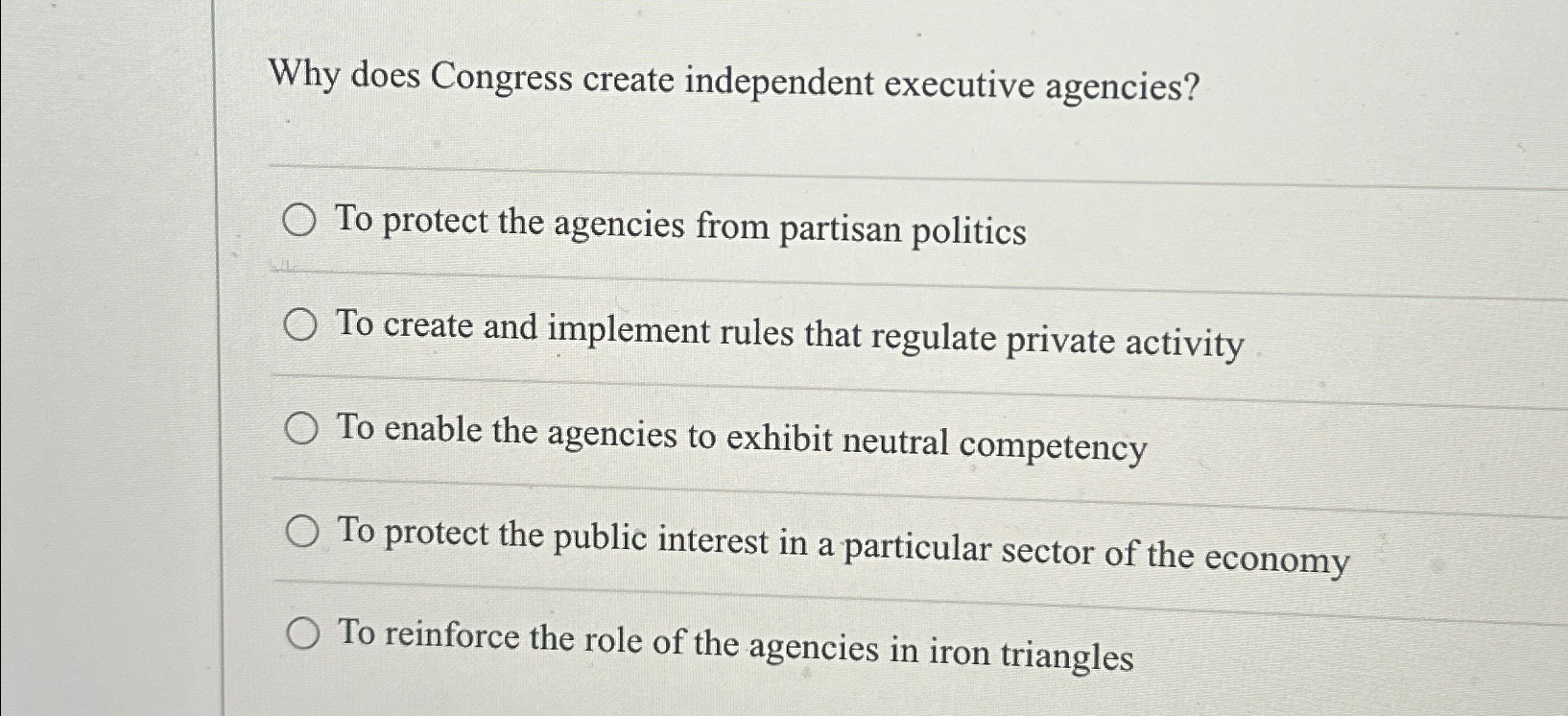 Solved Why does Congress create independent executive | Chegg.com