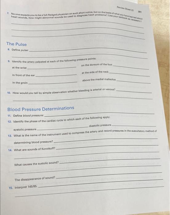 Solved exercise 22 review sheet human cardiovascular | Chegg.com