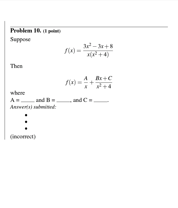 Solved Problem 1. (1 point) The partial fraction | Chegg.com