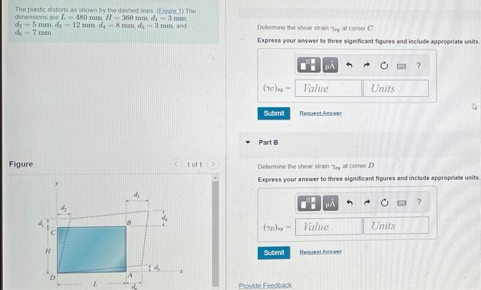 Solved The plastic distorts as shown by the dashed lines | Chegg.com