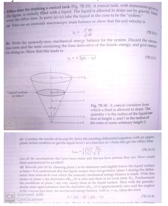 Solved Efflux time for draining a conical tank (Fig. 7B.10). | Chegg.com