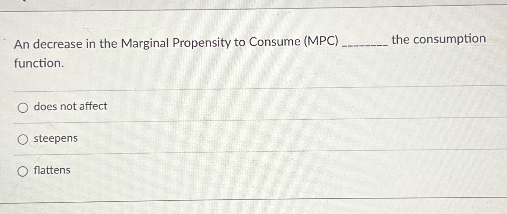 Solved An decrease in the Marginal Propensity to Consume | Chegg.com