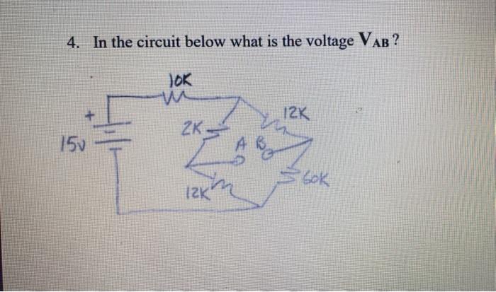 Solved 4. In the circuit below what is the voltage VAB ? | Chegg.com