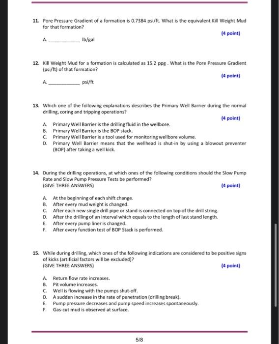 Solved Please fill in the blank "Well Control Kill Sheet" | Chegg.com