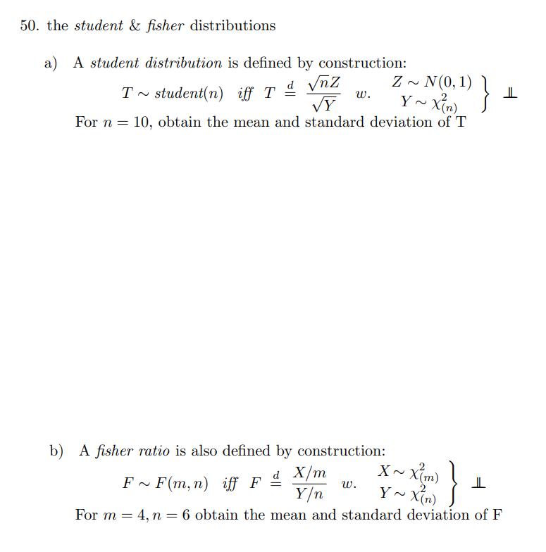 Solved the student & fisher distributionsa) ﻿A student | Chegg.com