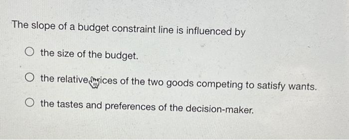 Solved The slope of a budget constraint line is influenced | Chegg.com