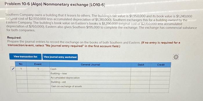 Solved Problem 10-6 (Algo) Nonmonetary exchange (LO10-6) | Chegg.com