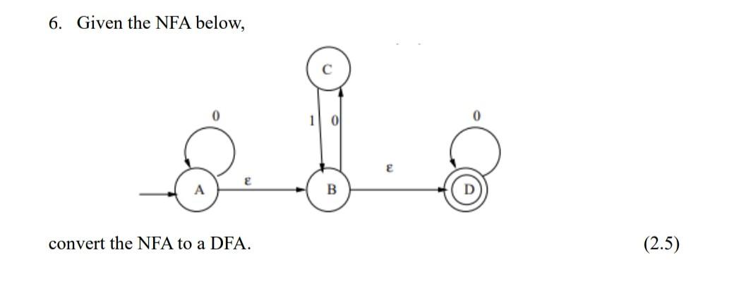 Solved 6. Given the NFA below, convert the NFA to a DFA. | Chegg.com
