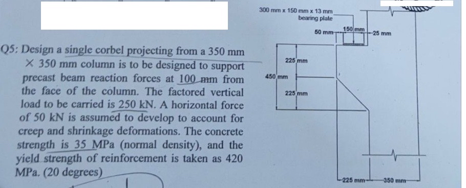 Solved Q5: Design a single corbel projecting from a 350 ﻿mm | Chegg.com