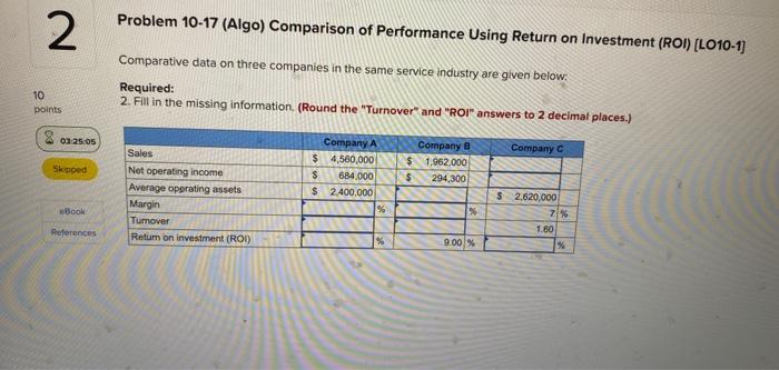Solved Problem 10-17 (Algo) Comparison of Performance Using | Chegg.com