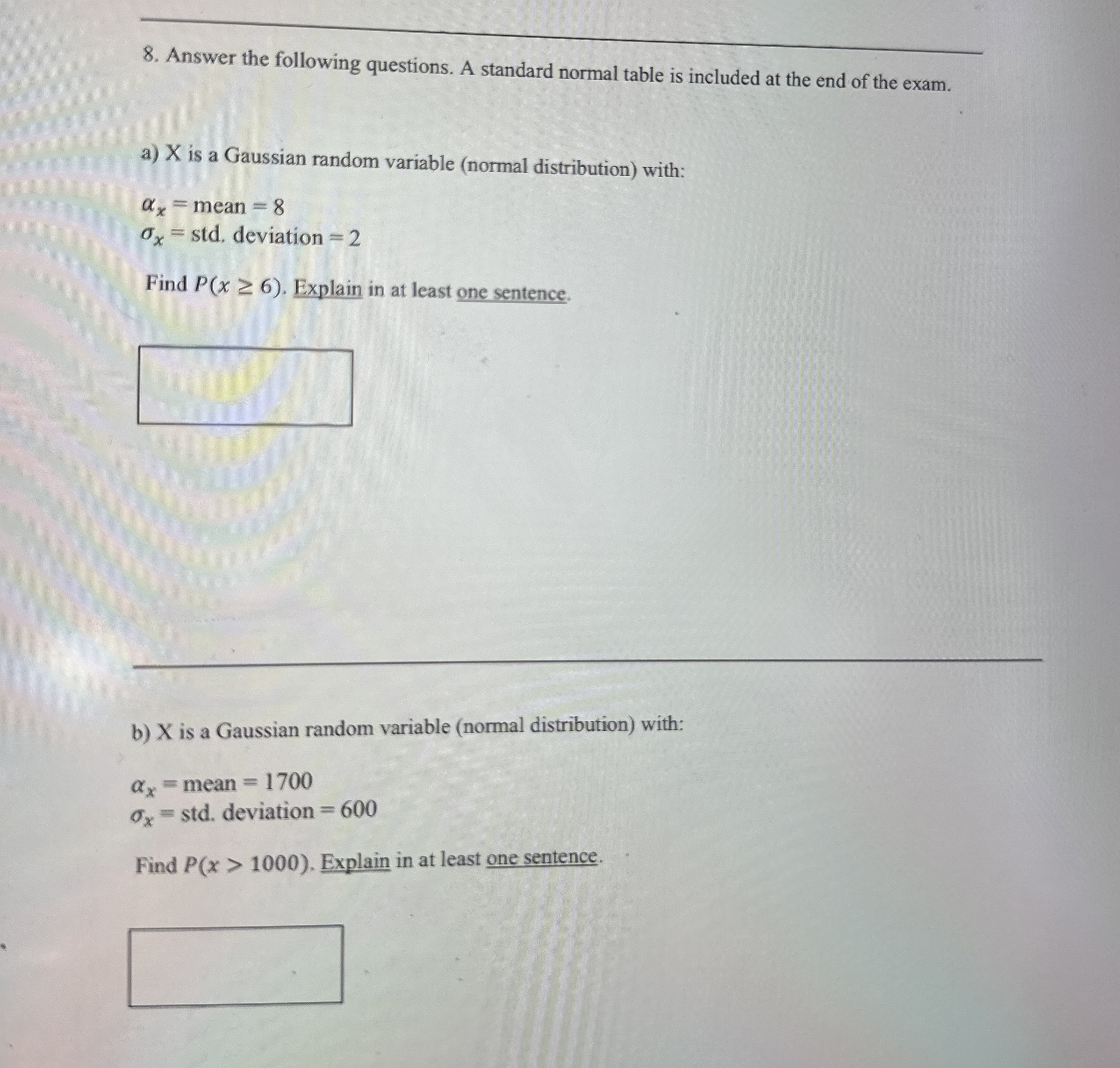 Solved Answer the following questions. A standard normal | Chegg.com