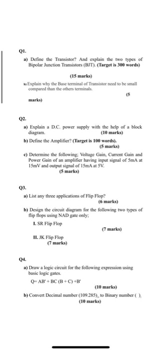 Solved 01. a) Define the Transistor? And explain the two | Chegg.com