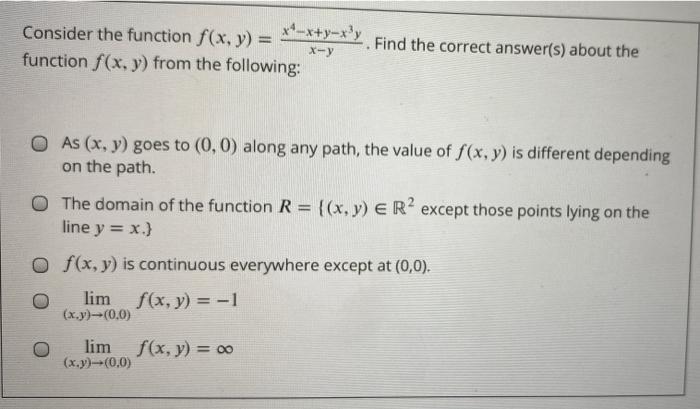 Solved Consider the function f(x, y) = **-x+y=xy function | Chegg.com