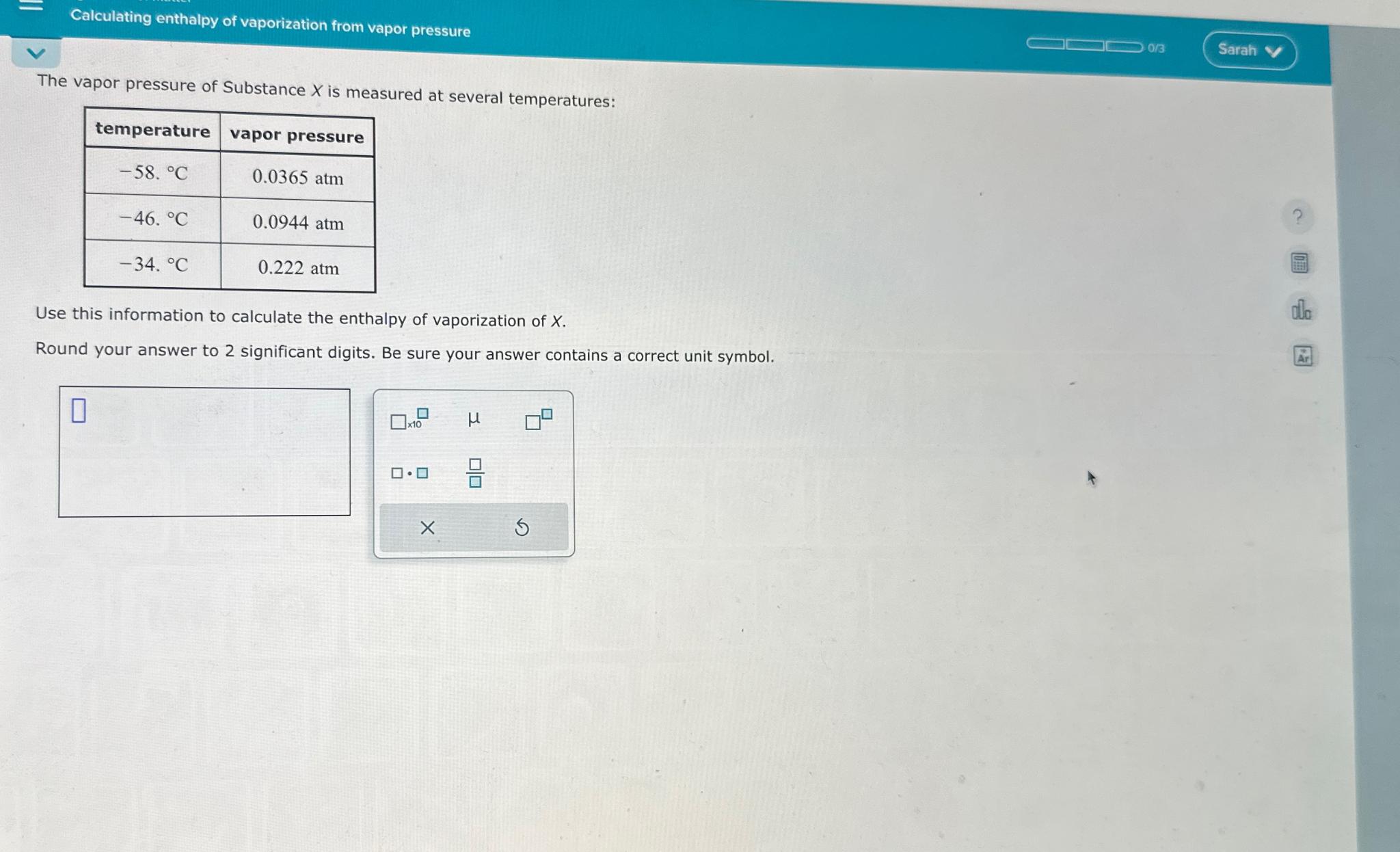 Solved Calculating enthalpy of vaporization from vapor | Chegg.com