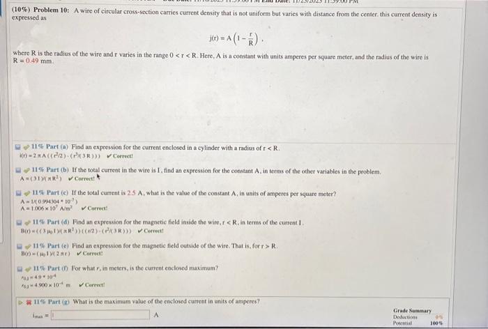 Solved (10\%) Problem 10: A wire of circular cross-section | Chegg.com