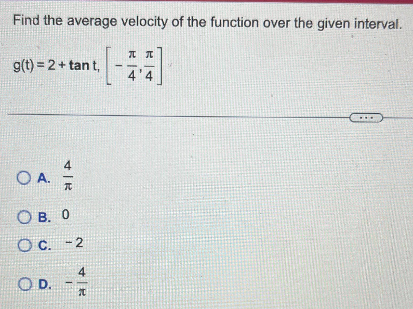 Solved Find the average velocity of the function over the | Chegg.com
