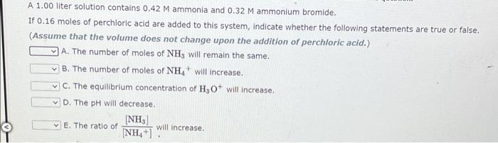 Solved A 1.00 liter solution contains 0.42M ammonia and | Chegg.com