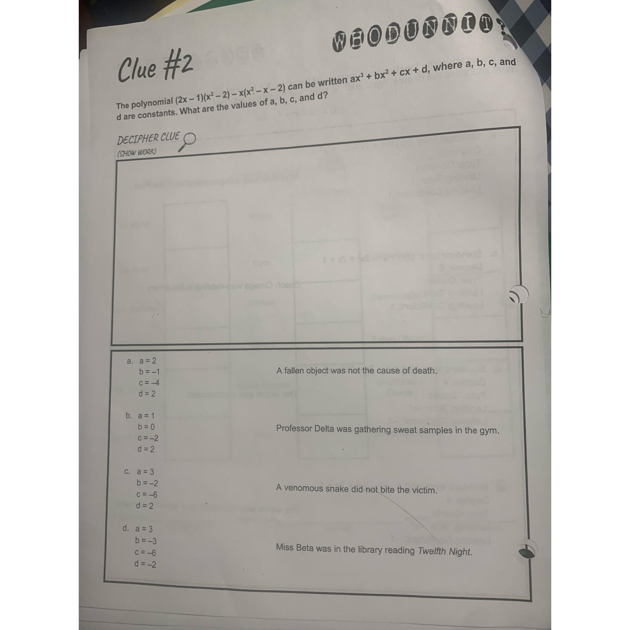 Solved Clue #2The polynomial (2x-1)(x2-2)-x(x2-x-2) ﻿can be | Chegg.com