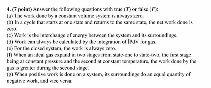 Solved 4. (7 point) Answer the following questions with true | Chegg.com