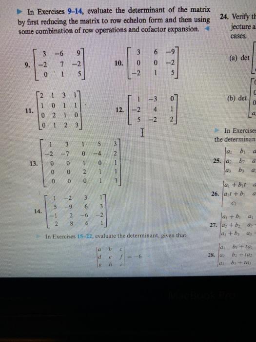 Solved In Exercises 9-14, evaluate the determinant of the | Chegg.com