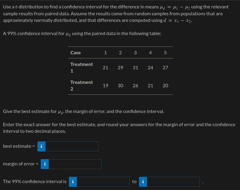 Solved Use a t-distribution to ﻿find a confidence interval | Chegg.com
