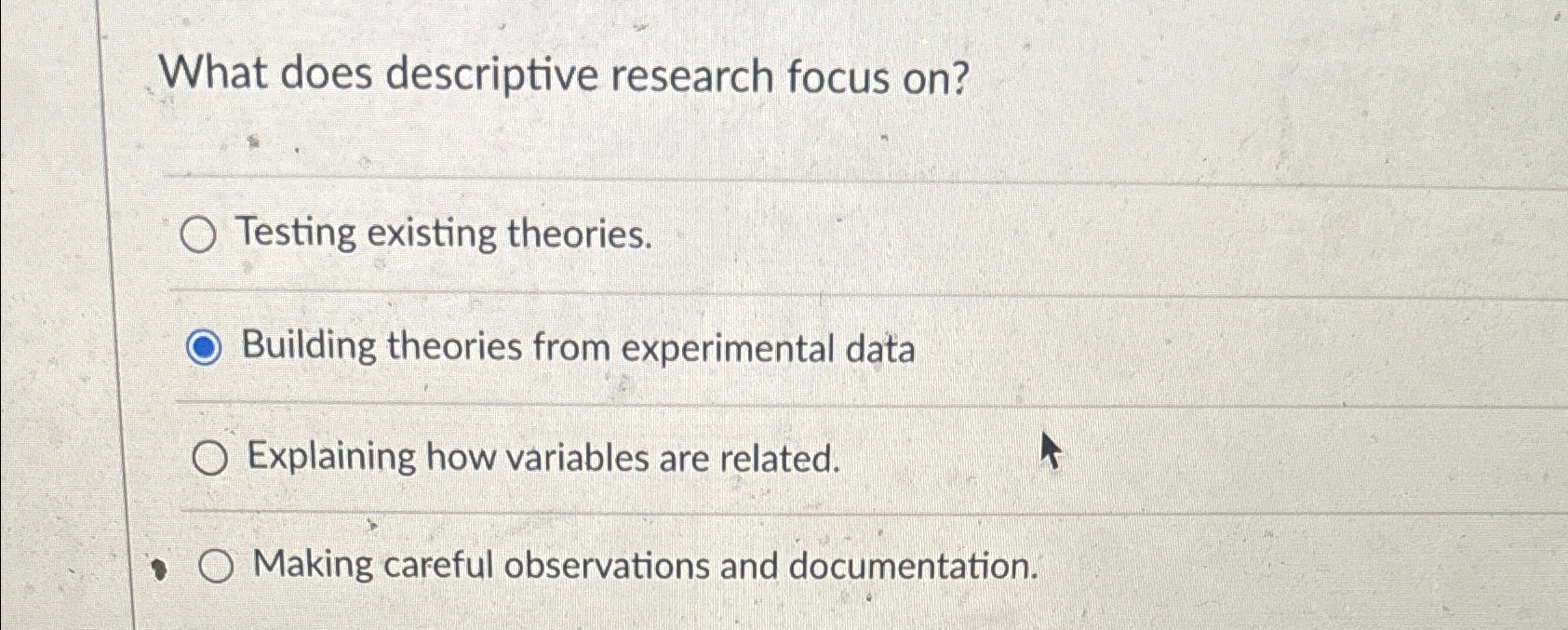 Solved What does descriptive research focus on?Testing | Chegg.com