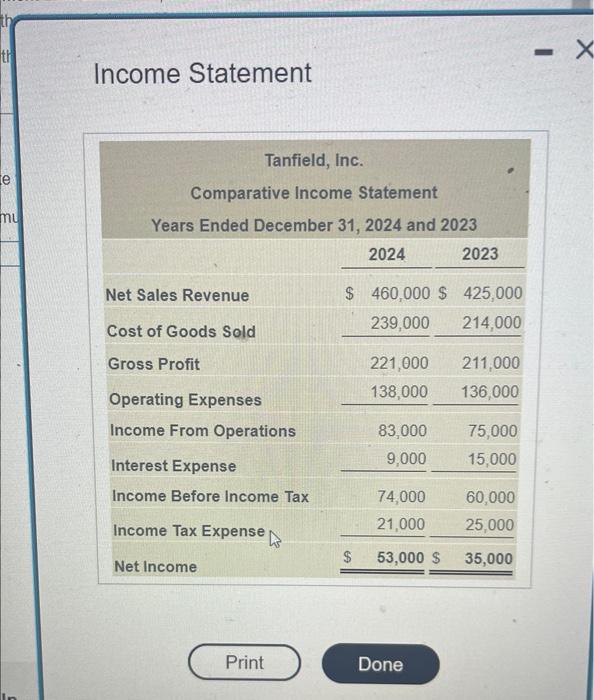 Solved Income Statement Tanfield, Inc. Comparative Income | Chegg.com