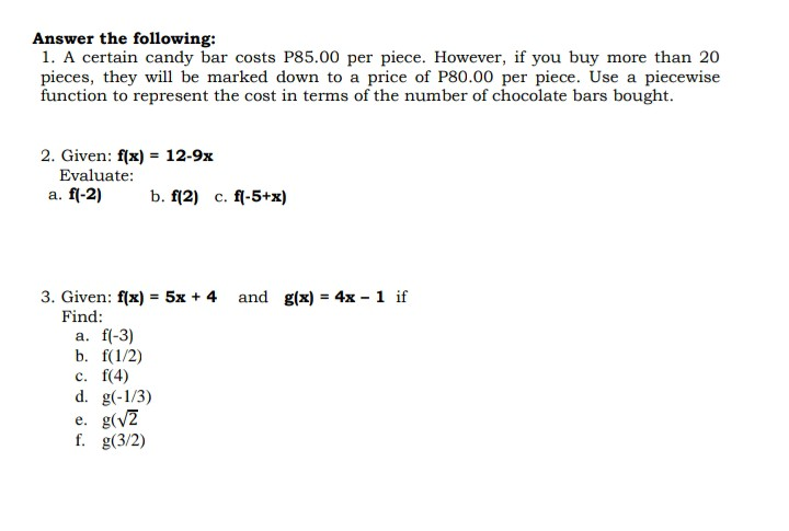 Solved Answer the following: 1. A certain candy bar costs | Chegg.com
