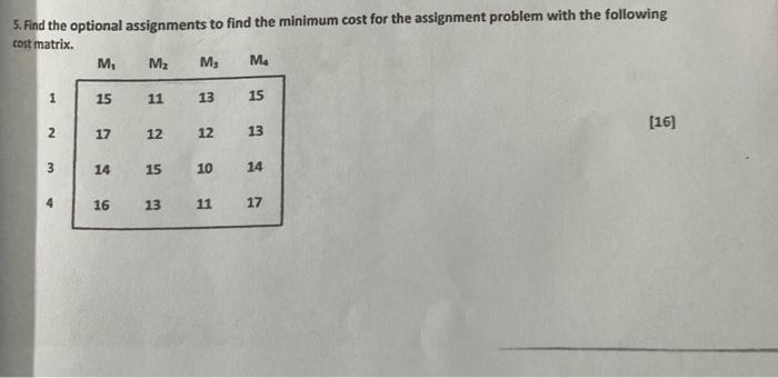 Solved 5. Find the optional assignments to find the minimum | Chegg.com
