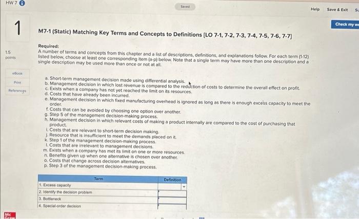 Solved M7-1 (Static) Matching Key Terms and Concepts to | Chegg.com