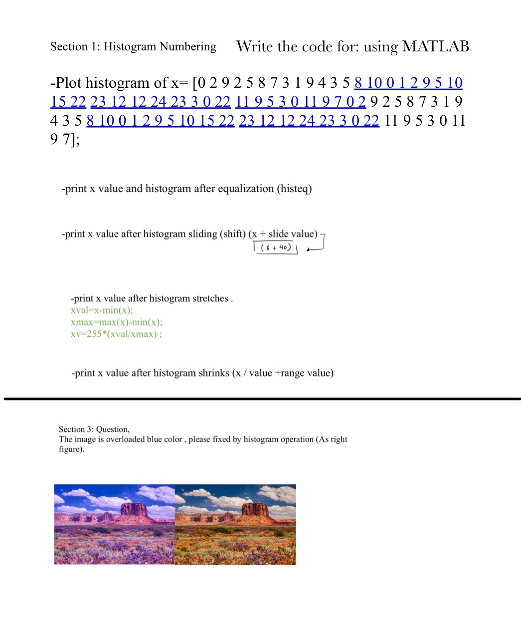 Solved Section 1: Histogram Numbering Write the code for: | Chegg.com
